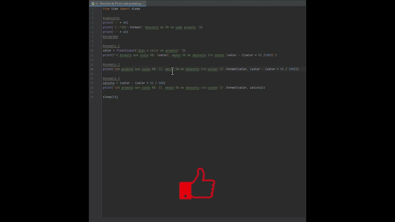 Desconto de 5% em cada produto código Python Comentado