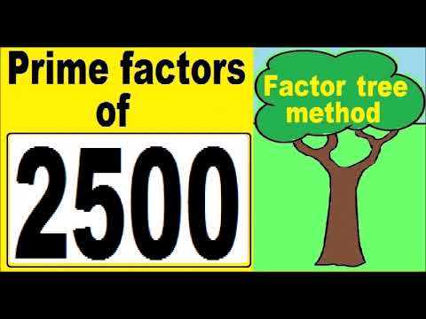 Prime factors of 2500. Prime factors decomposition of 2500. Factor tree method.