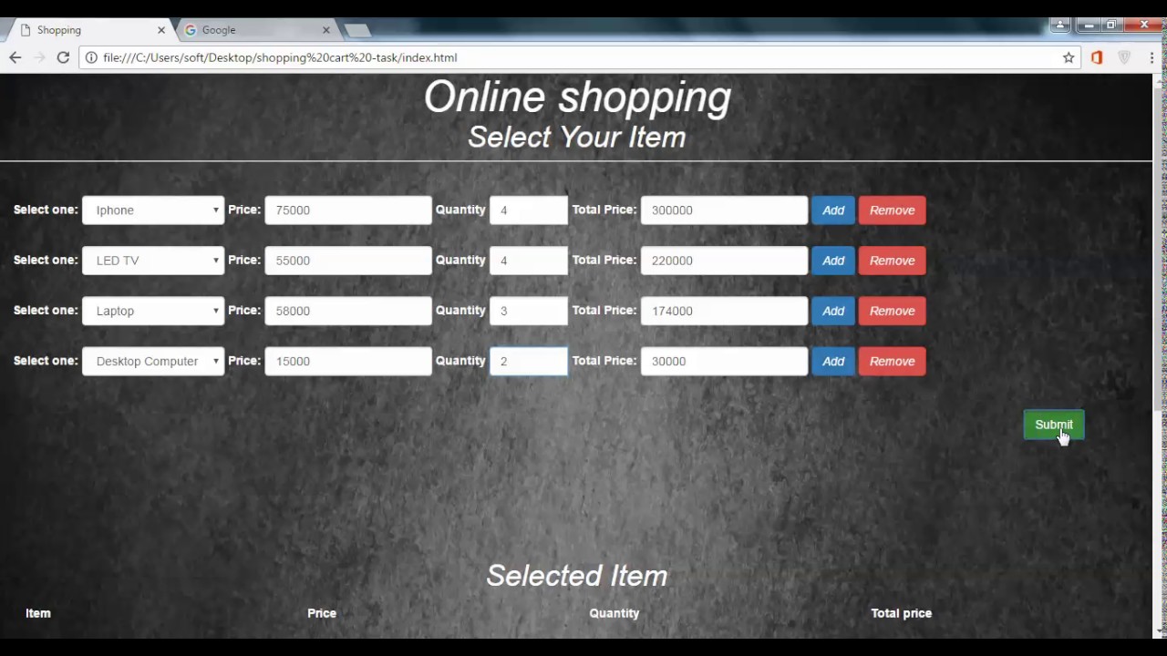 How to create Dynamically rows in Javascript