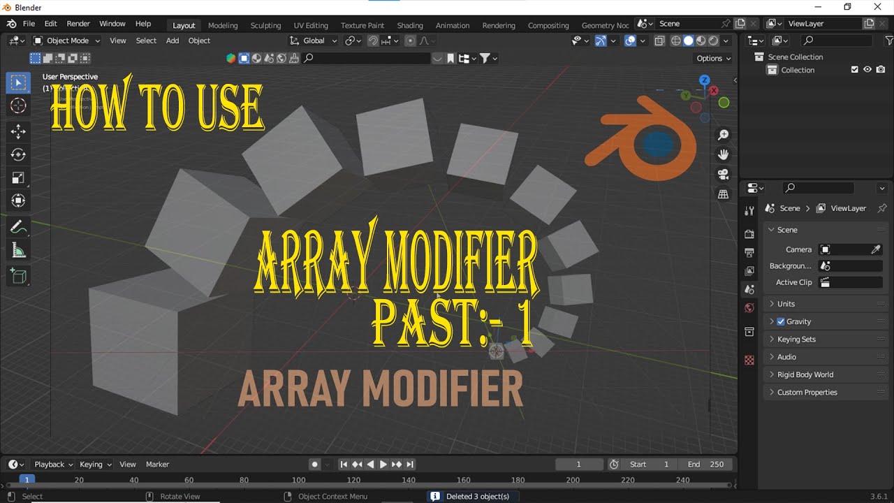 Array Modifier Part 1 | Blender 3d Beginner Animation Tutorial Hindi (blender 3.6)