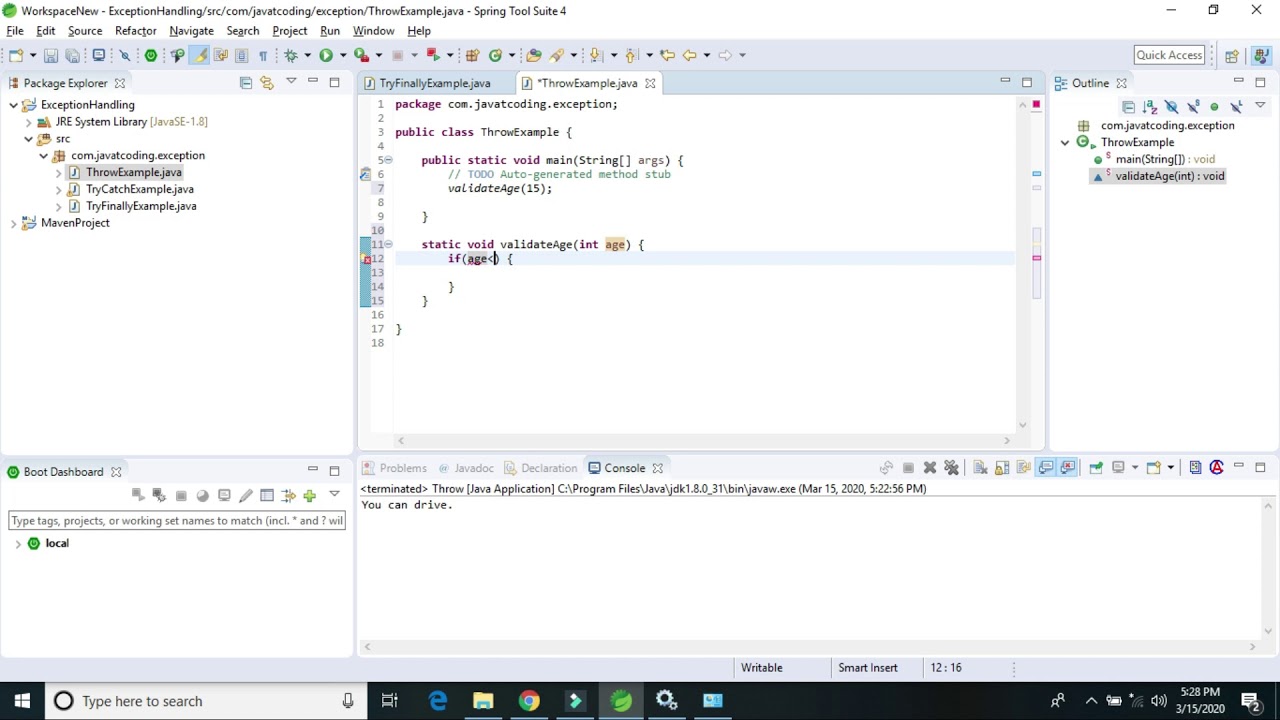 Exception Tutorial 5 # Java exception handling throw keyword with example