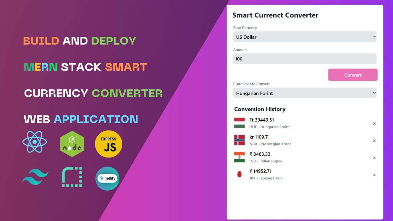 MERN Stack Project: Build a Full Stack Currency Converter with React, Node, MongoDB, Express