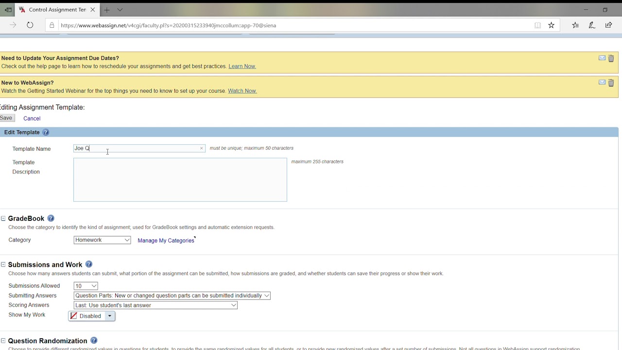 WebAssign Template Instructions