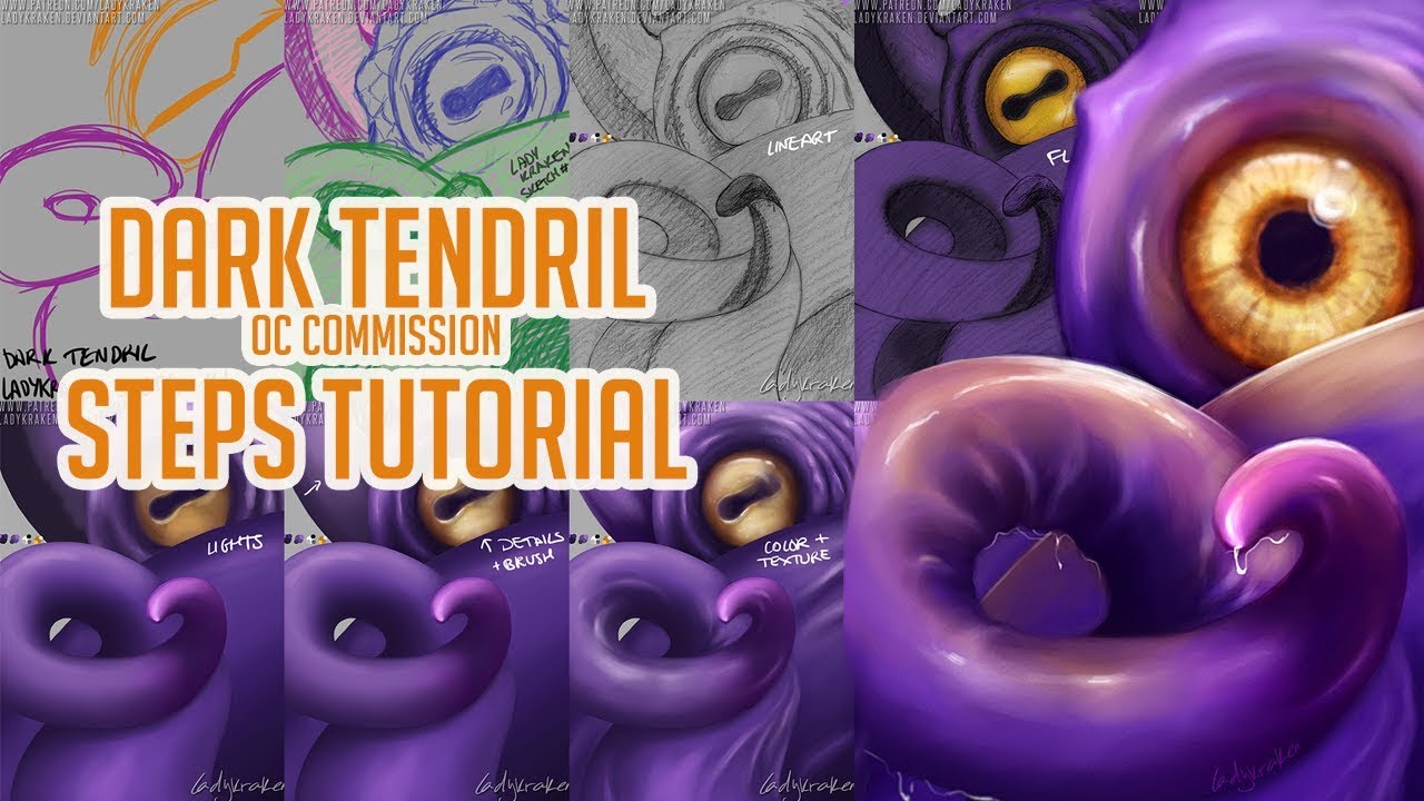 Dark Tendril OC Tentacle Monster - Commission - Steps Digital Painting Tutorial