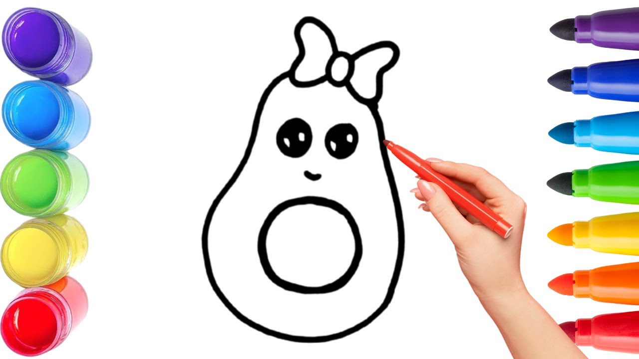 How To Draw cute avocado Drawing, Painting & Coloring For Kids and Toddlers_ Child Art 🐋🌈🎨