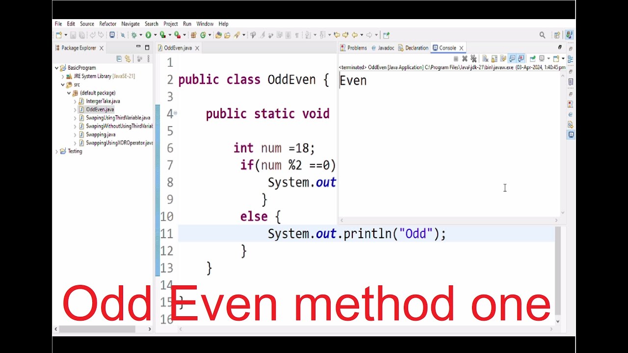 Java Odd Even Program || Method One