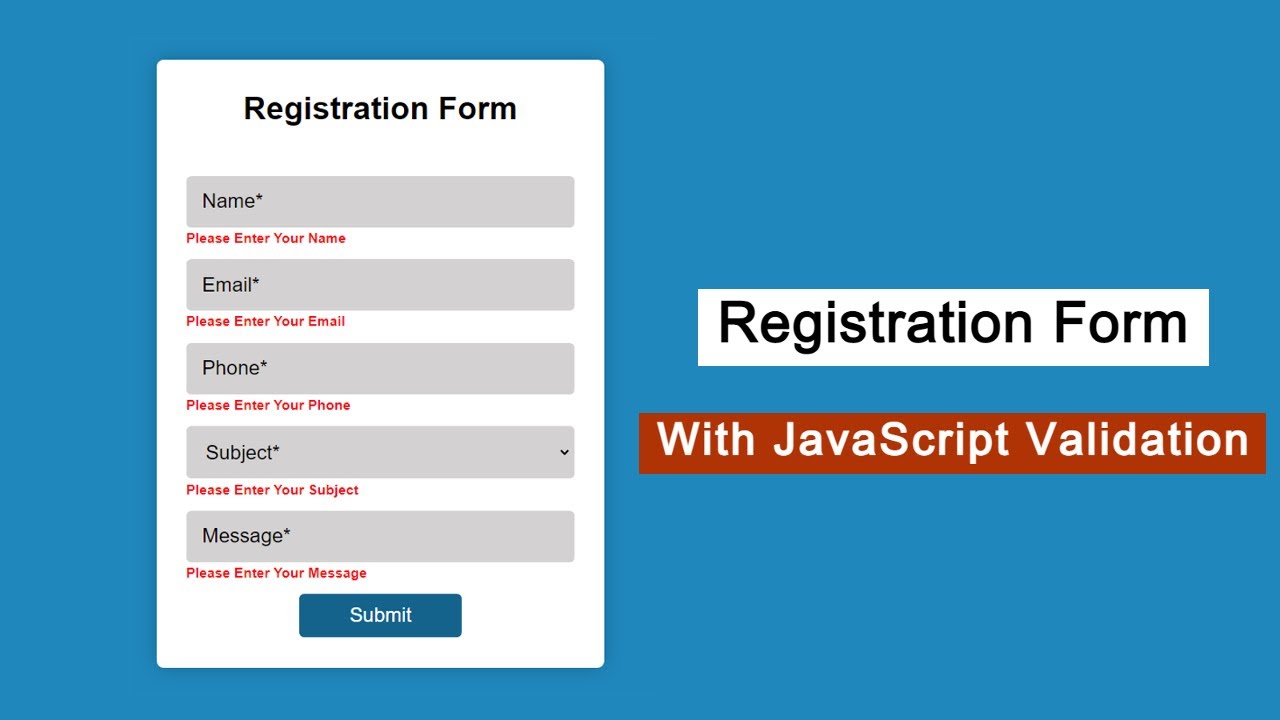 Registration Form with JavaScript Validation | Javascript Form Validation