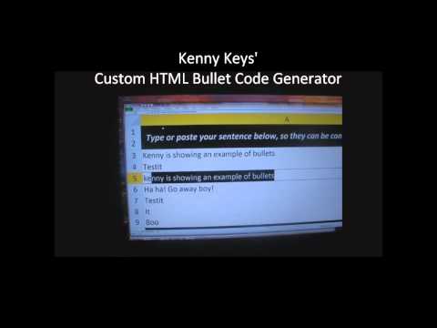 "HTML Bullets Code Generator-Writer Created with MS Excel IF/ELSE and Concatenate" by Kenny L Keys