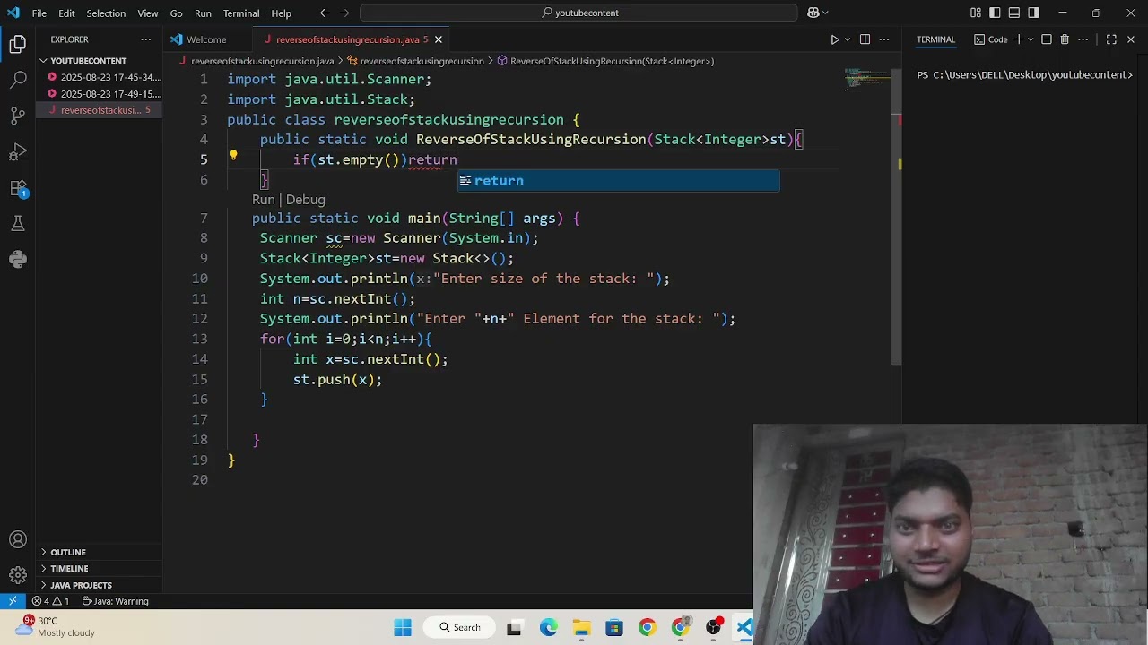 Reverse a Stack using Recursion in Java | Bharat Tech Show