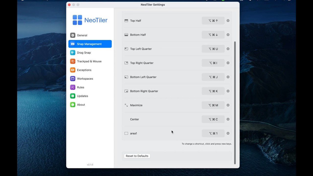 NeoTiler v2.1.0: Create Custom Snap Areas and Auto-Snap Apps on Launch