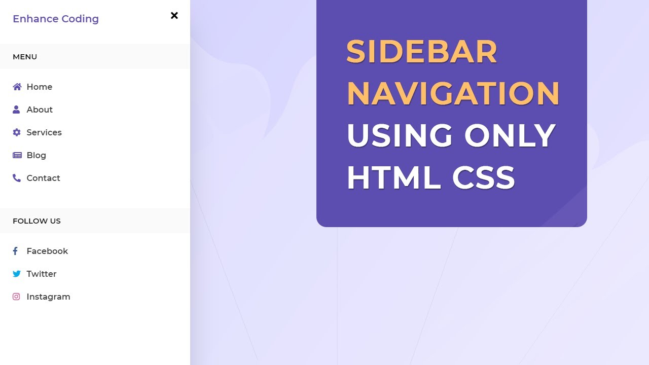 Sidebar Navigation Using Only HTML & CSS | Enhance Coding | Web Tutorials | HTML CSS
