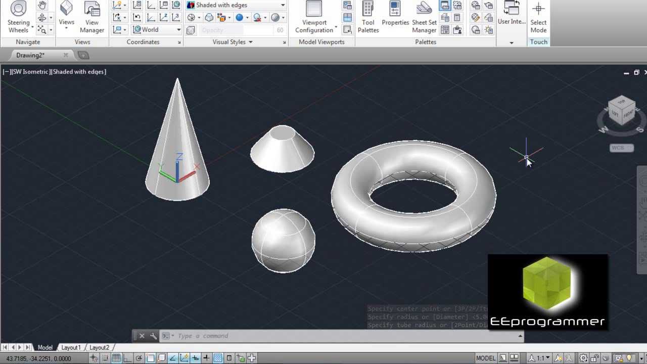 Learning AutoCAD 2014 - 3D Model Tutorial for Beginners #3 - 3D complex shapes