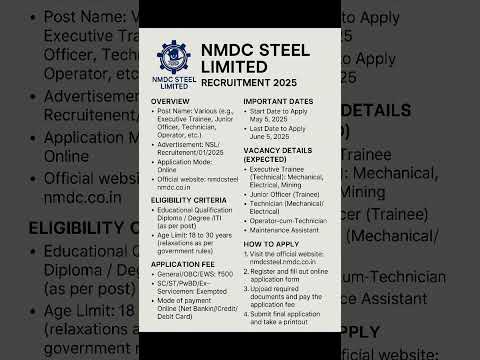 NMDC Steel limited recruitment 2025 #govtjobs #education #governmentjobs #vaccancy