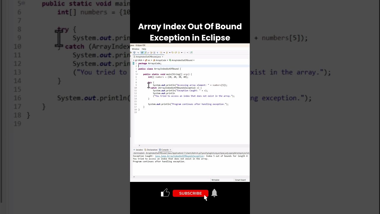 Array Index Out Of Bound Exception in Eclipse | Java Tutorial for Beginners