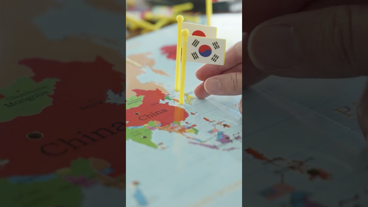 Person Putting Mini Flags of Countries on a Map #art #geographythroughmaps #worldmap #worldgeography