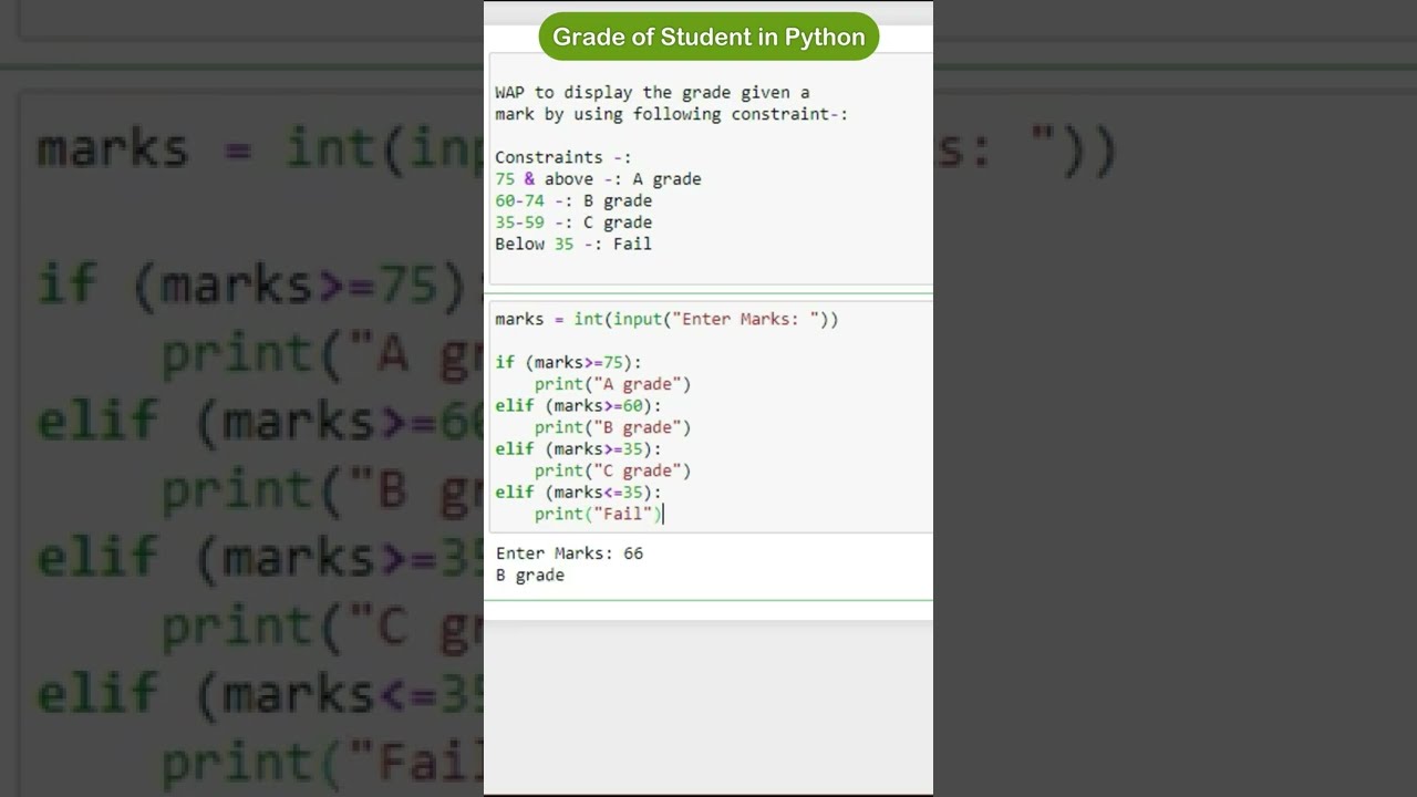 Grade of Student in Python in python  | Python Programming | Grade of Student  | python | #shorts
