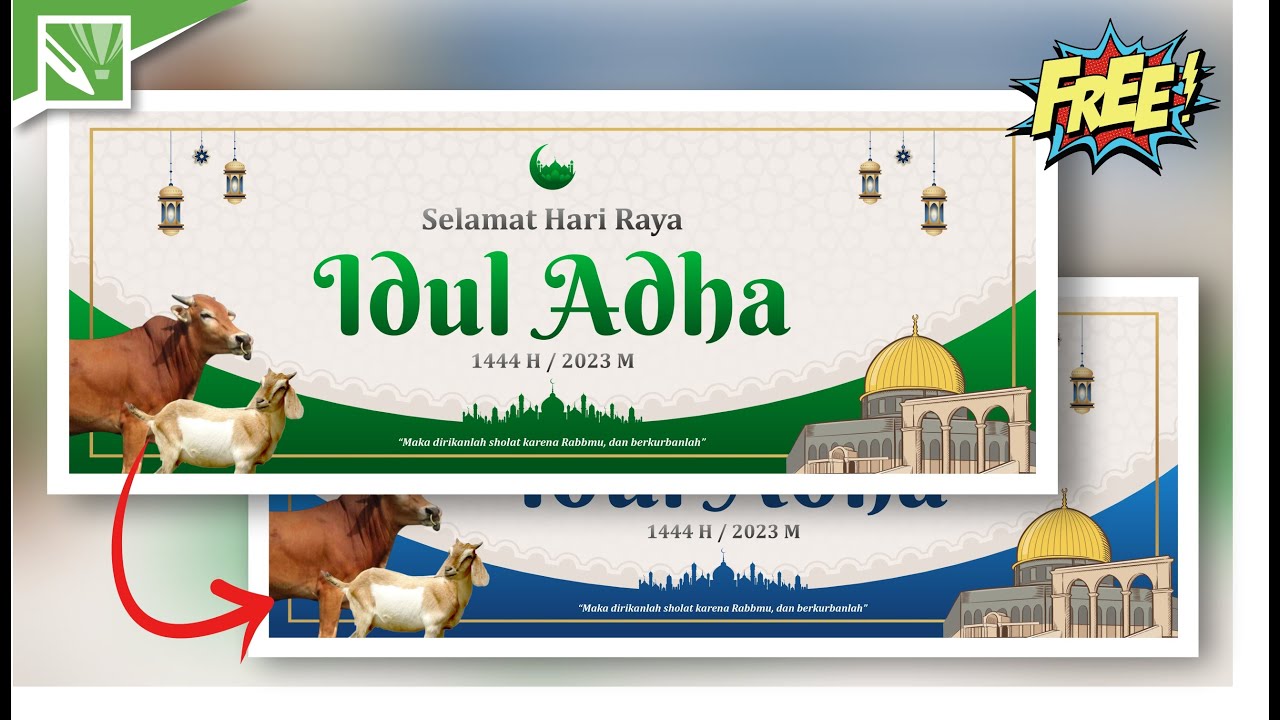 [Tutorial] Cara Edit DESAIN SPANDUK Hari Raya Idul Adha 1444 H / Spanduk Banner Idul Adha 2023