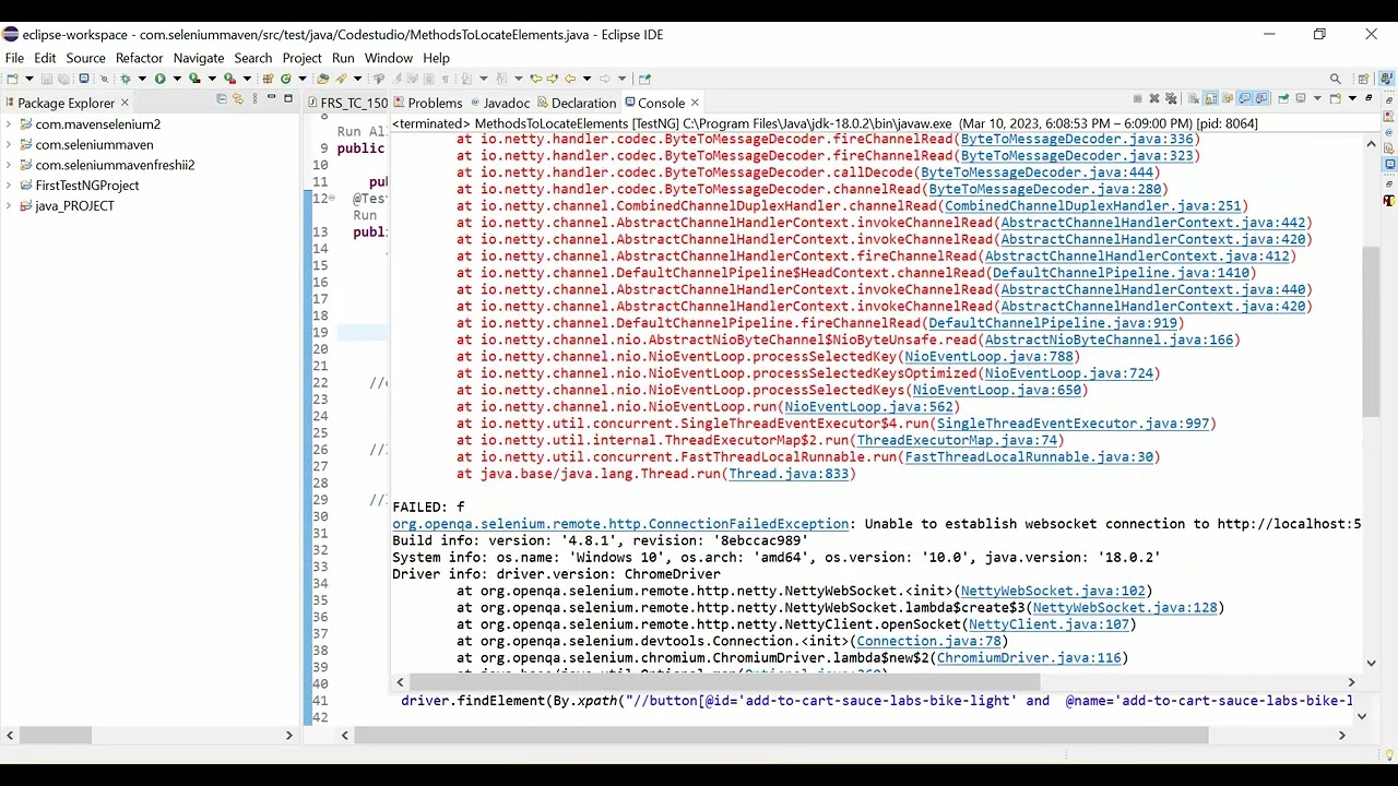 Selenium WebSocket Connection and Invalid Status code=403 text=Forbidden error in Automation Testing