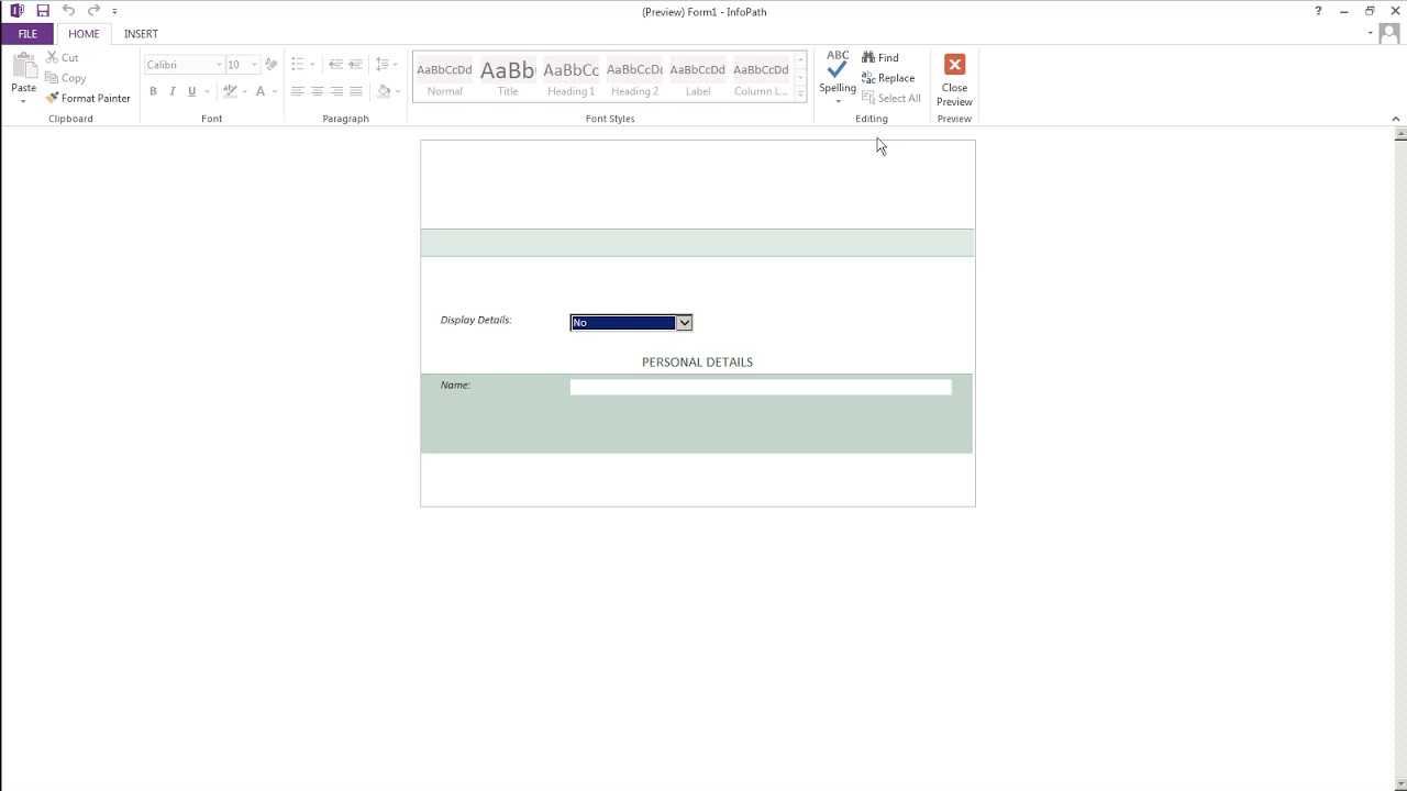 InfoPath Hide Sections