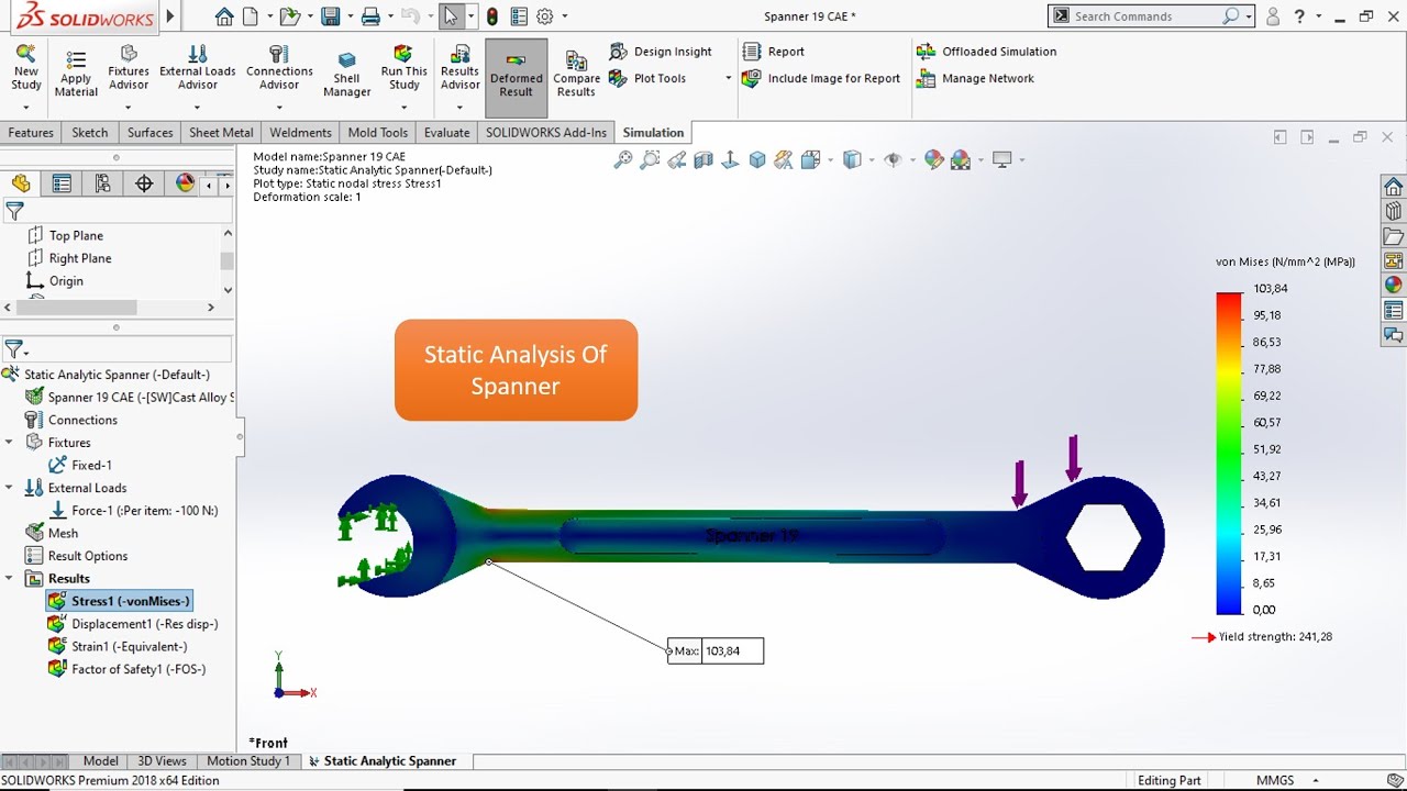 Static Analysis Spanner Use Solidworks