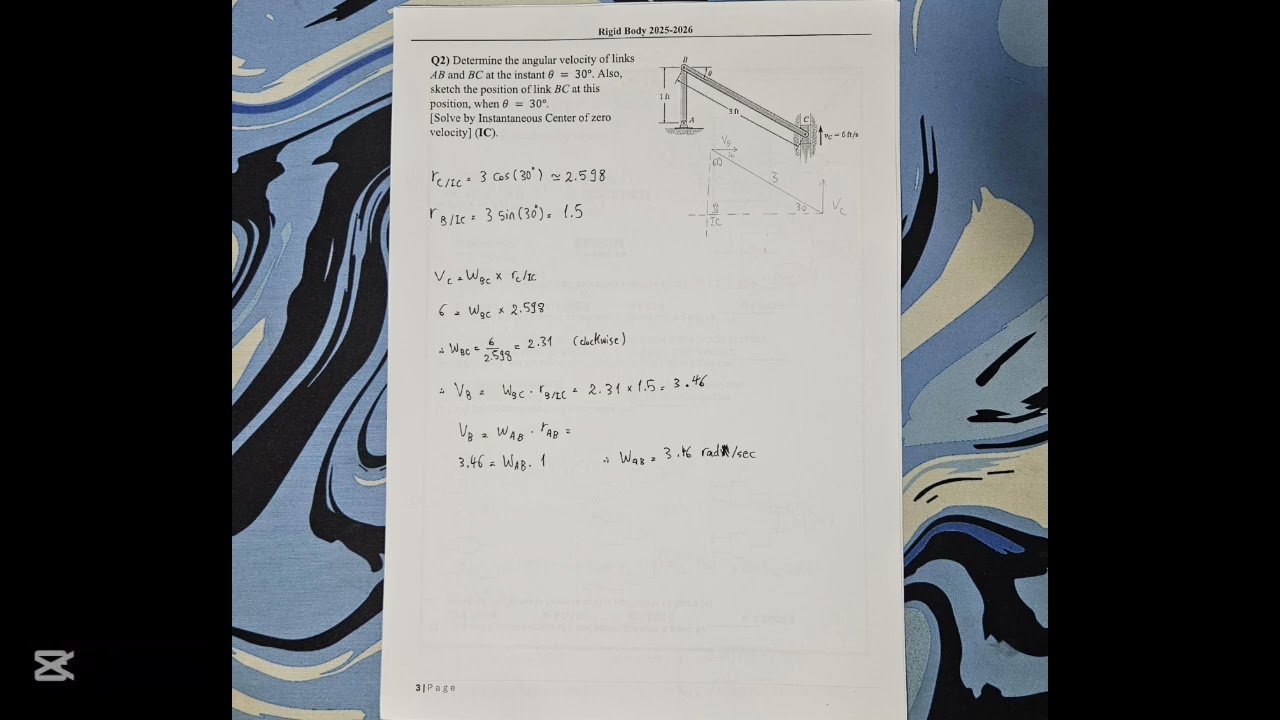 Answers for Assignment 2 (Mechanics of Rigid bodies)