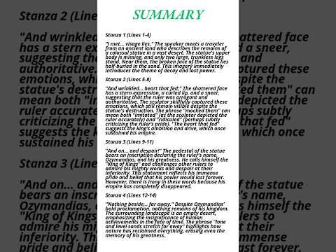 Ozymandias by Percy Bysshe Shelley Summary | #summary #pbshelley #ozymandias
