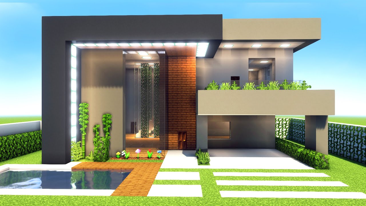 Minecraft Tutorial - How to Make a Modern House (Manyacraft)