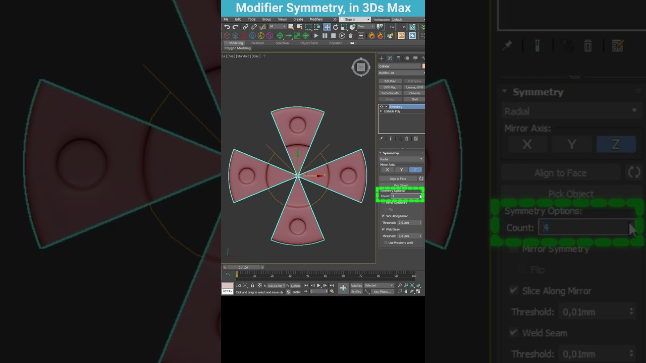 Creating Perfect Symmetry in 3Ds Max: Radial Symmetry Modifier #shorts #3dsmax #tips #symmetry