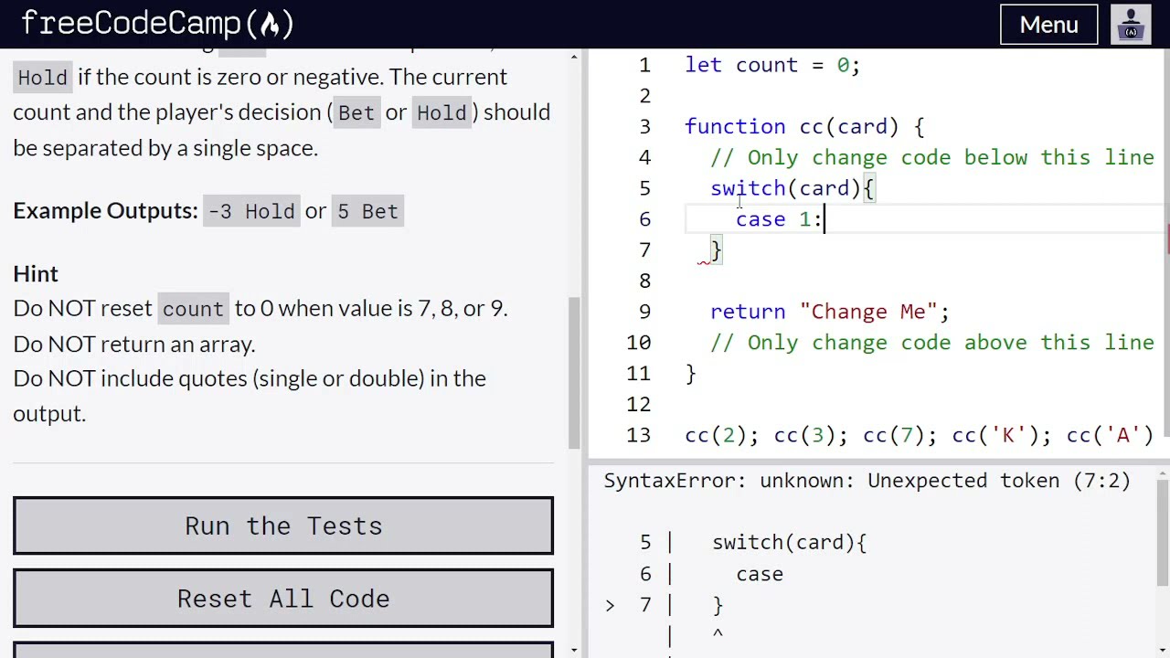 Counting Cards - freeCodeCamp | Video 82 | Basic JavaScript