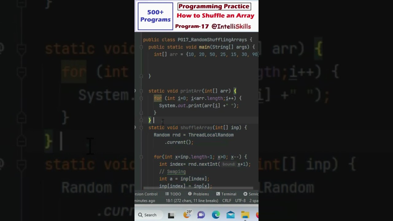 How to Shuffle an Array in Java | Random Shuffling| #Shorts #java #coding #technology #programming