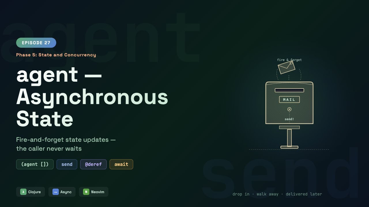 Clojure agent — Asynchronous State with send, await, and Background Updates | Episode 27