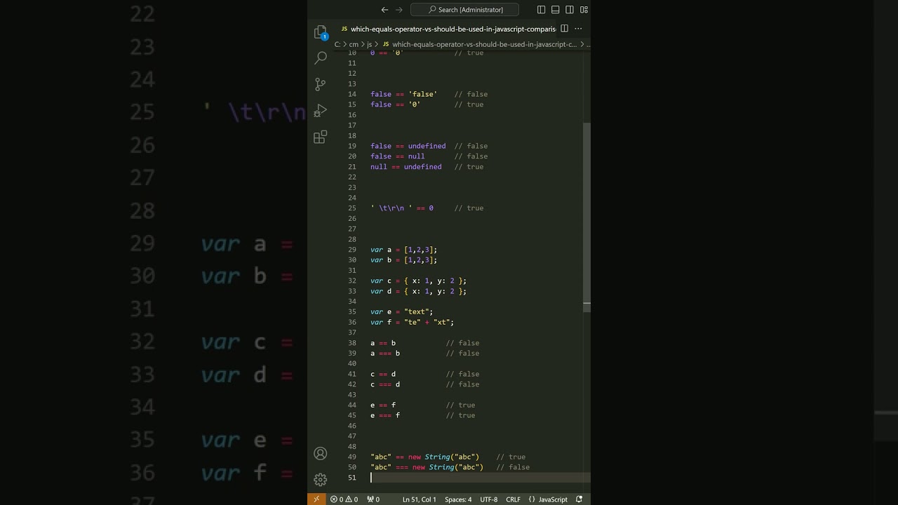 Which equals operator (== vs ===) should be used in JavaScript comparisons?