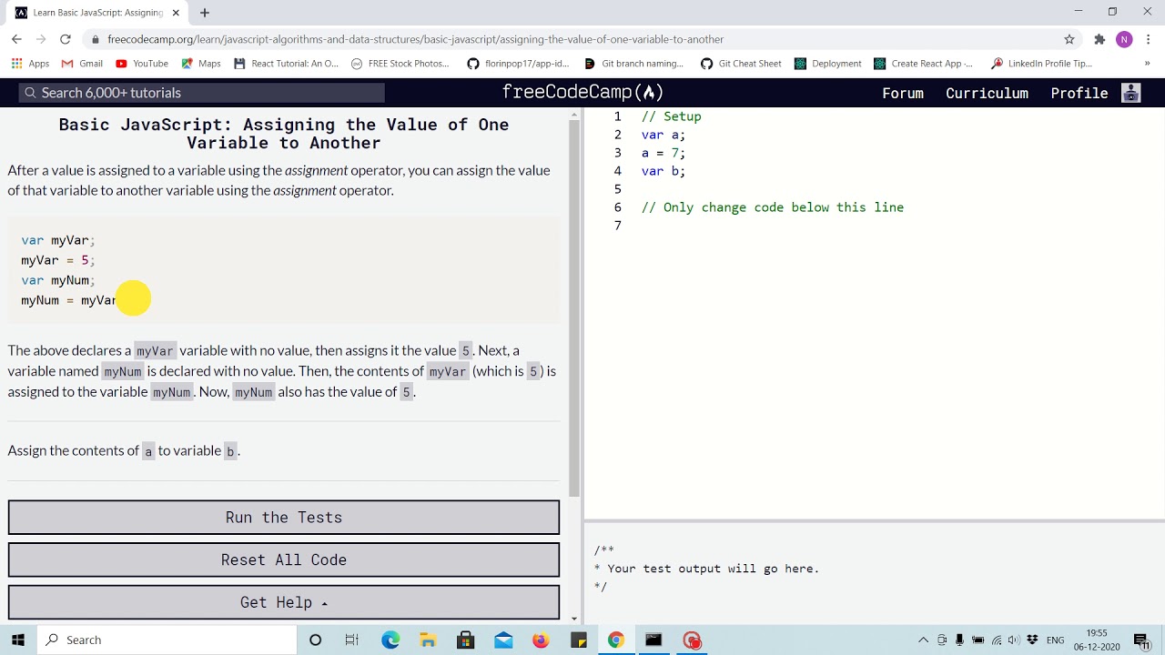 Lesson 4 - assigning value of one variable to another - freeCodeCamp Lessons