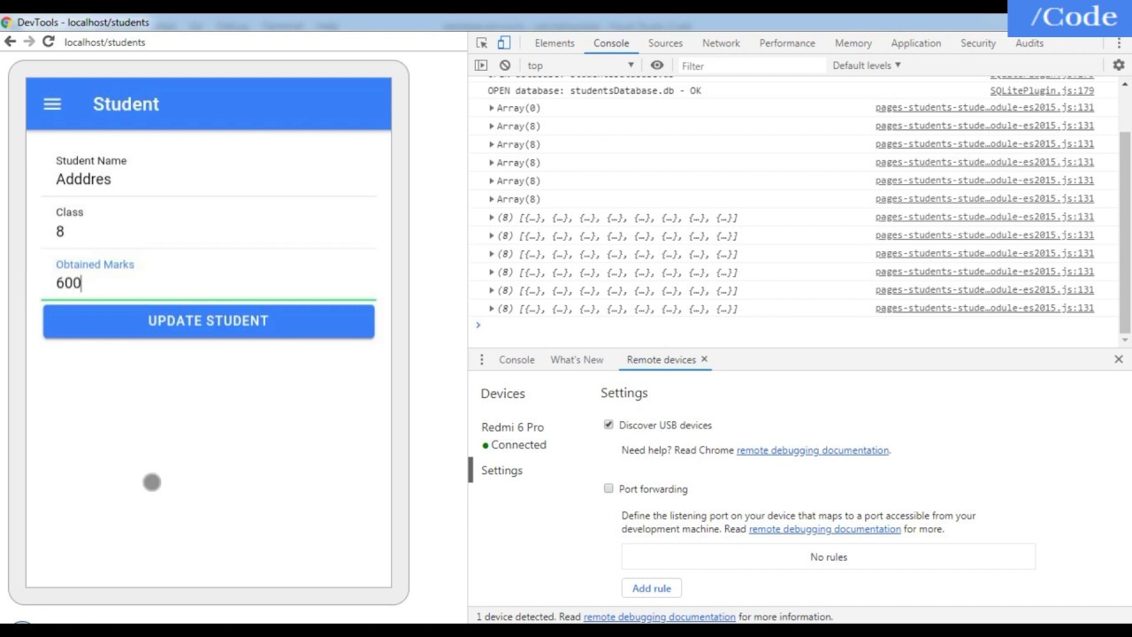 SQLite Database in Ionic 4:  Update Query with App Debugging