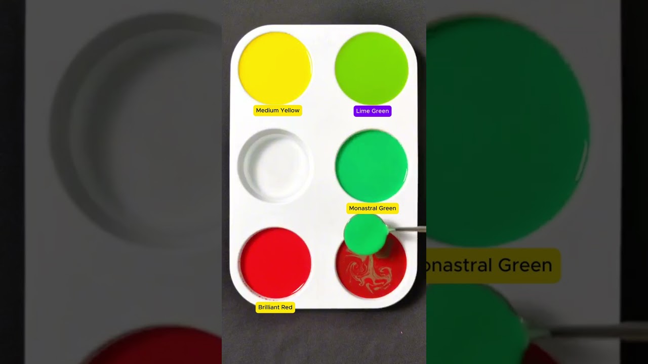 Feeling the Color Change : Medium Yellow + Monastral Green + Brilliant Red #asmr #mix #colors