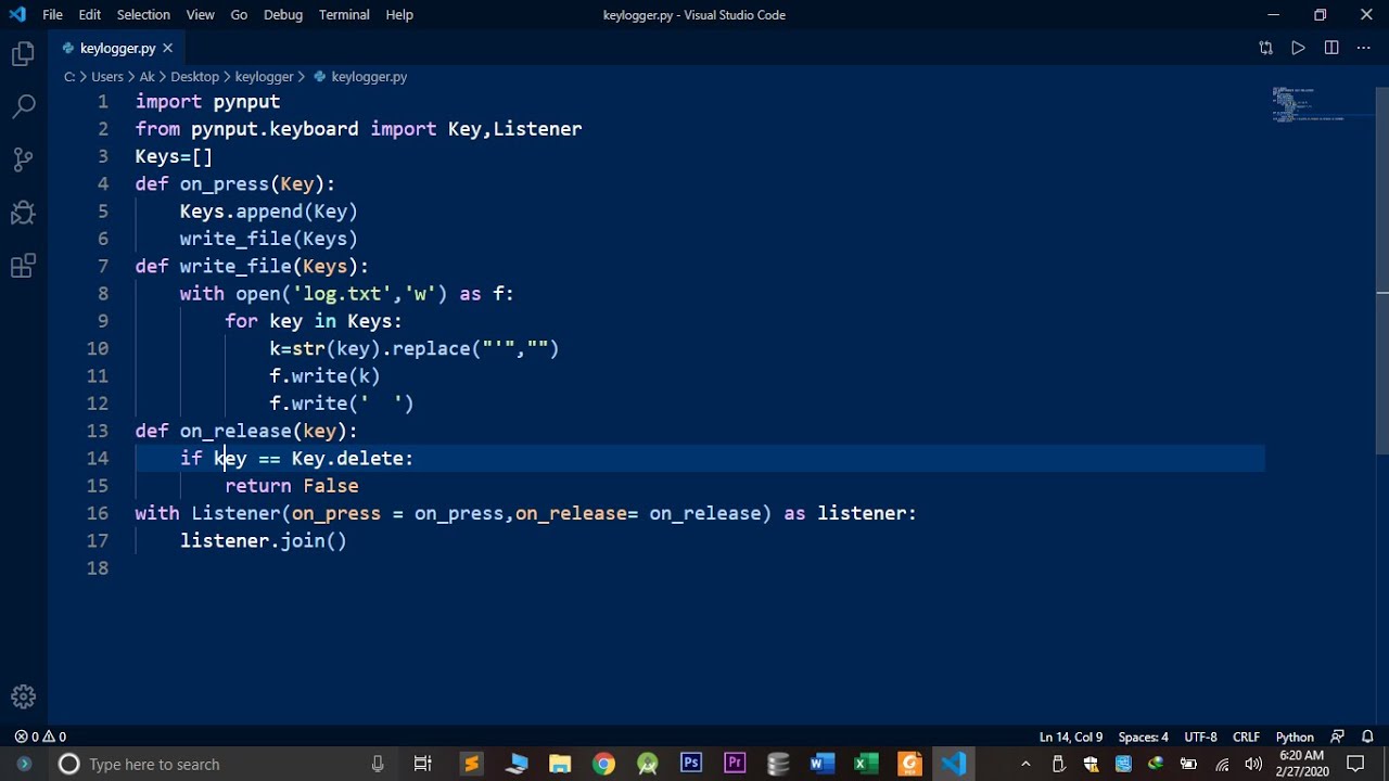 Python Keylogger Script tutorial with source code