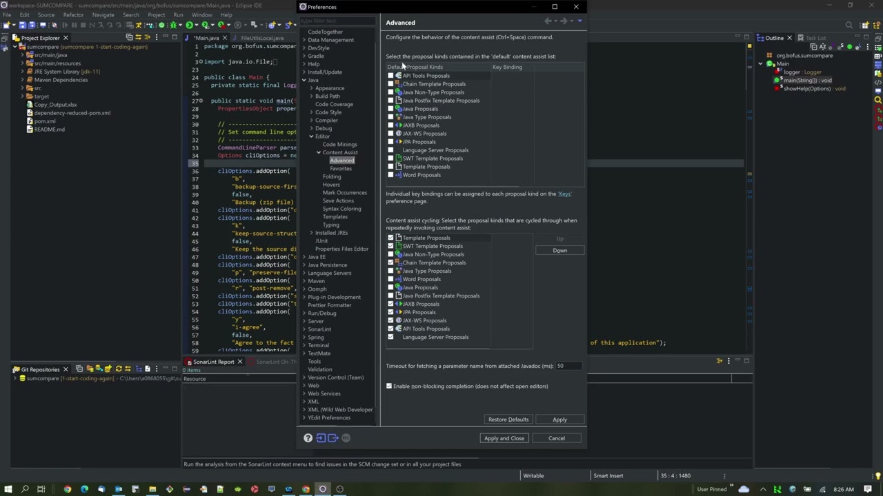 Eclipse Content Assist Problem Fix