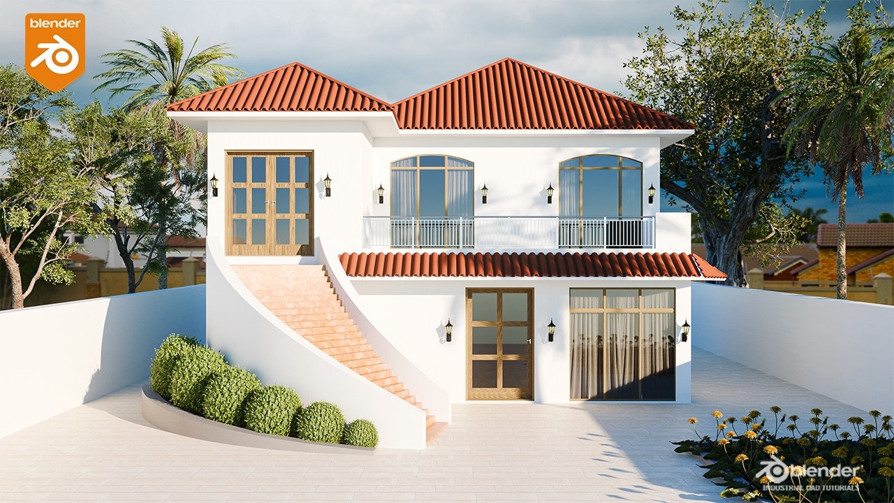 Modern Roof House Exterior - 3D Architectural Visualization || Blender || Cycles Render