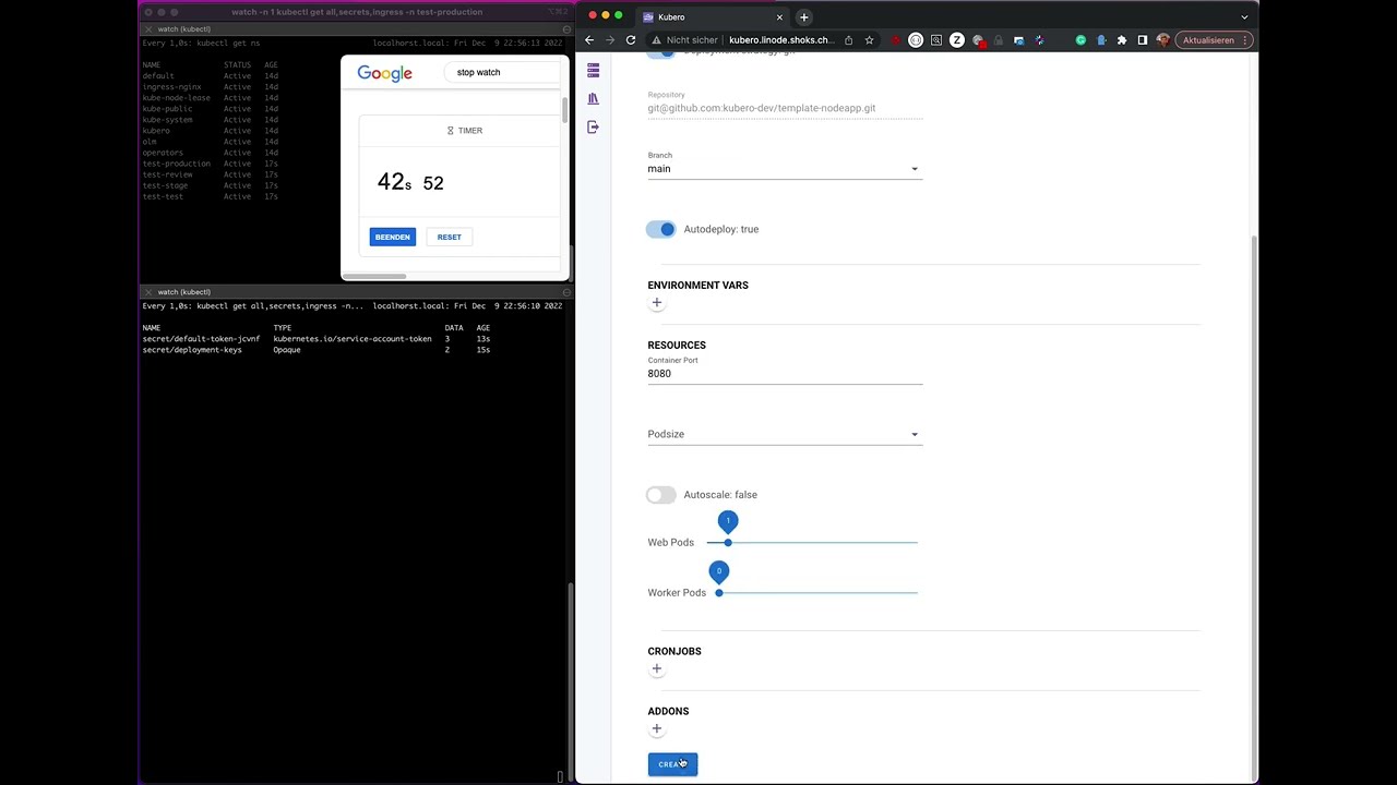 Kubero application deployment