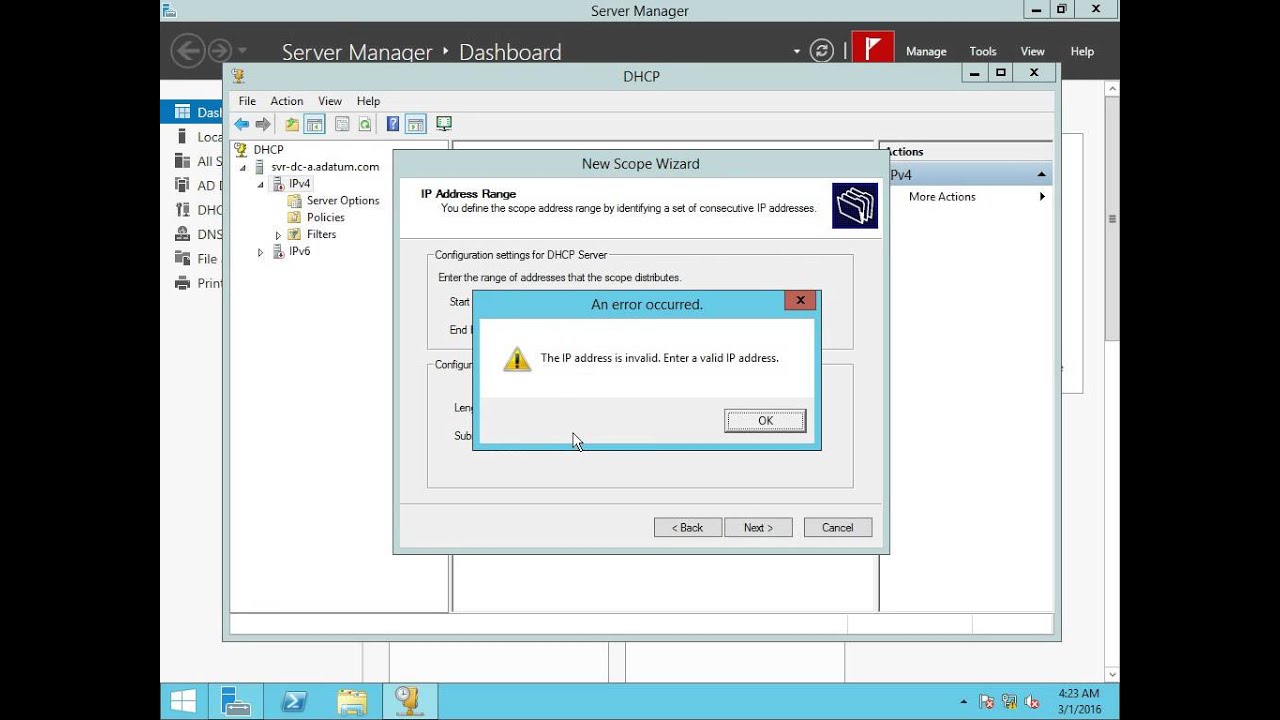 70-410 Lab 11 Configure DHCPv4 Scope Windows Server 2012 R2