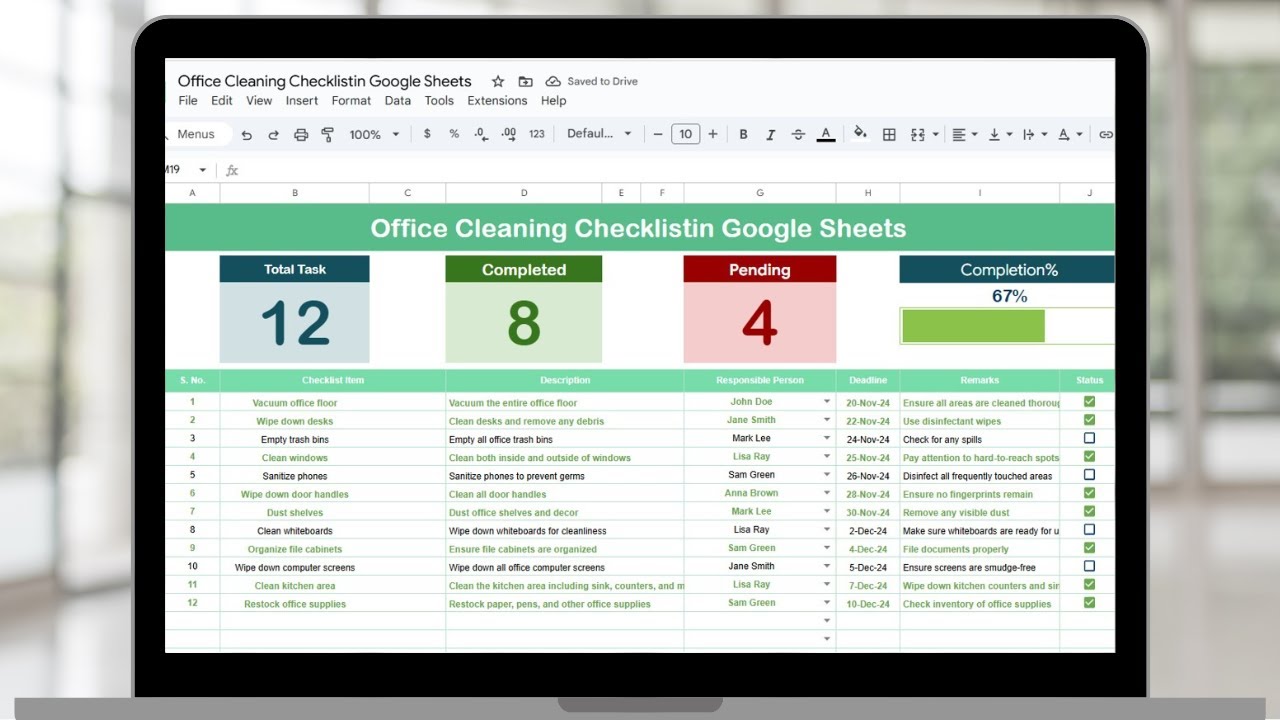Office Cleaning Checklist in Google Sheets