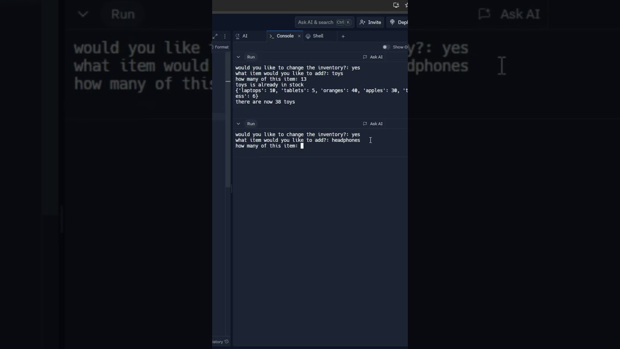 I made an inventory system with python! #shorts #coding #python