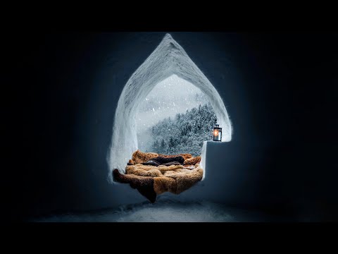 Howling Winter Storm at a Cozy Igloo | Windy, Snowstorm, Forest | White Noise Wind Ambience | 12 Hrs