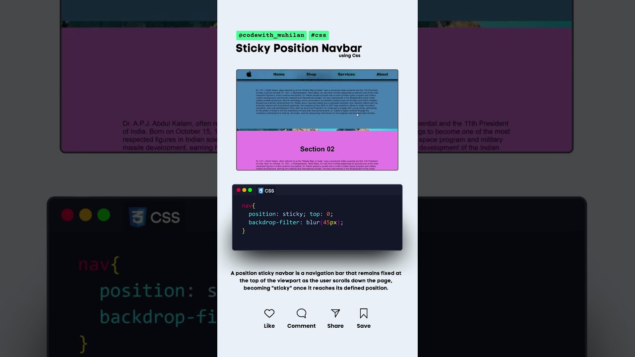 Sticky Position Navbar using CSS #html#css#js#sticky#position#navbar