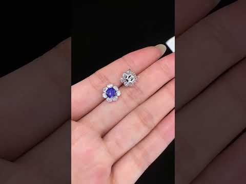 PT950 Lab-Created Blue Sapphire Stud Earrings#jewelry #Mallria