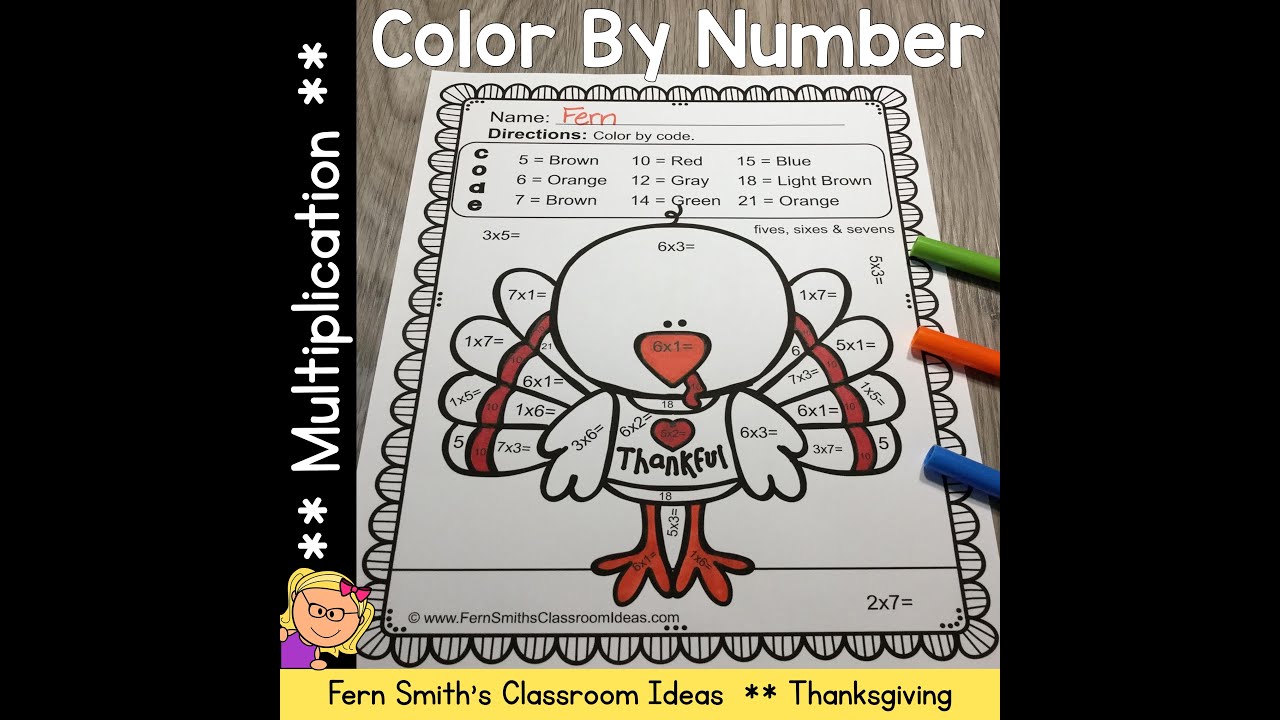 Thanksgiving Color By Number Multiplication