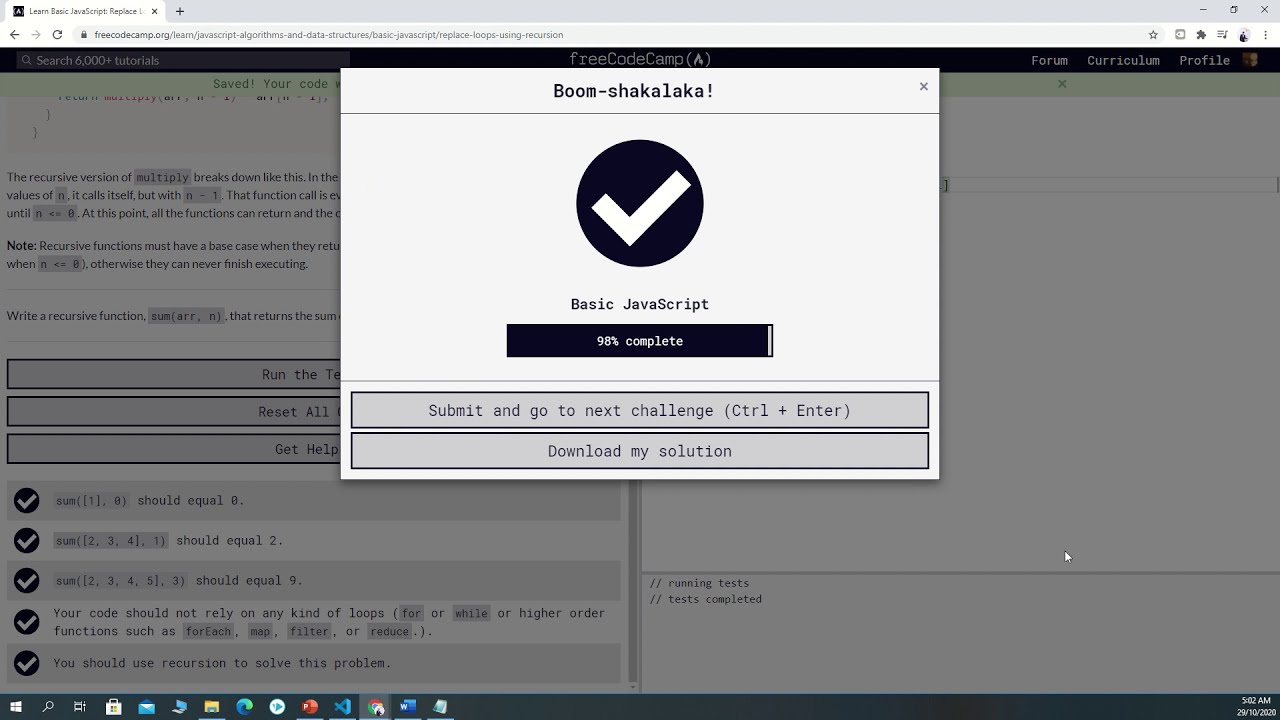 Basic JavaScript Replace Loops using Recursion 101/111FreeCodeCamp
