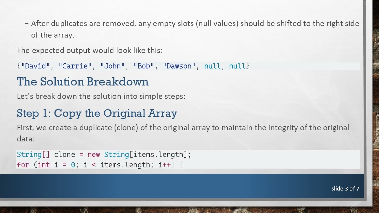 How to Remove Duplicates from an Array in Java and Shift Nulls to the Right