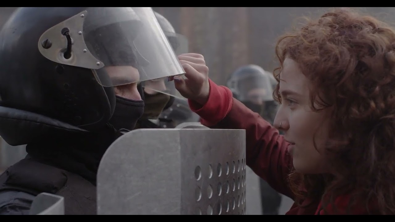 Woman, Policeman, Confrontation, Protest   Stock Video Footage