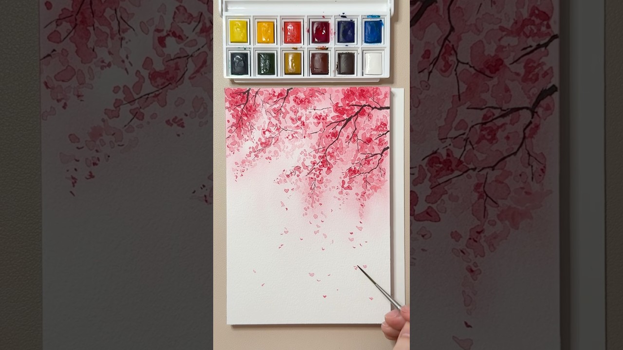 EASY WATERCOLOUR flower painting 🌸 Sakura - cherry blossom #shorts
